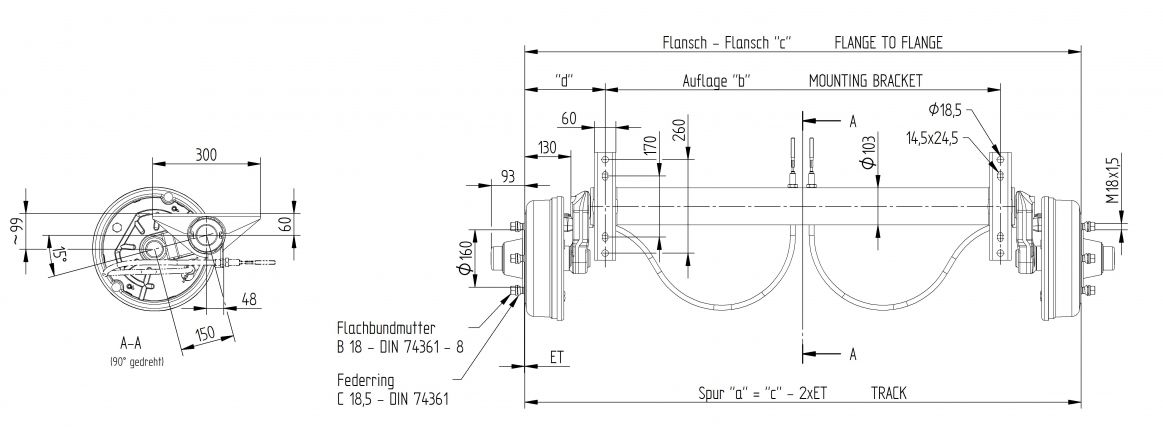Axle, axle braked, trailer axle, spine, rigid axle, rotating rod ...